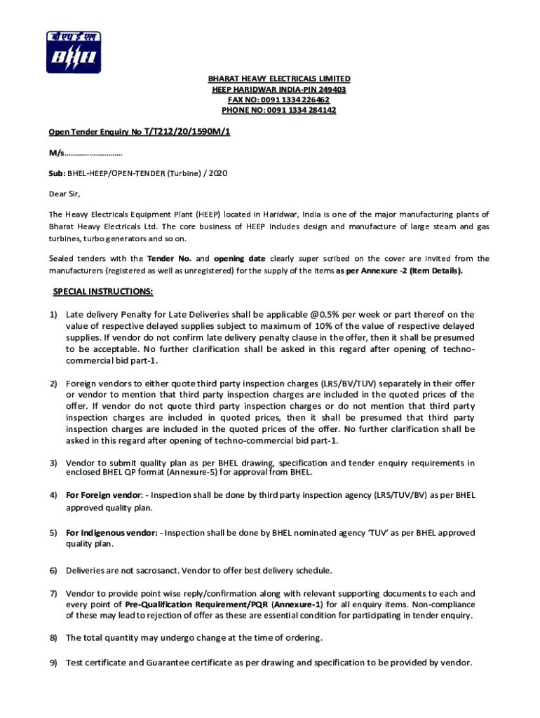 Fillable Online open tender - Bharat Heavy Electricals Ltd. - StudyLib Fax Email Print - pdfFiller