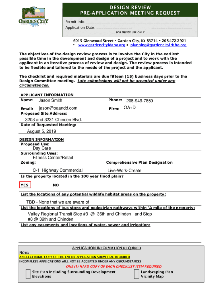 Fillable Online DESIGN REVIEW PRE-APPLICATION MEETING REQUEST Fax Email ...
