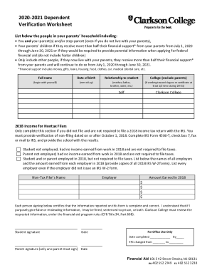 Fillable Online 2020-2021 DEPENDENT VERIFICATION WORKSHEET Fax Email Print - pdfFiller