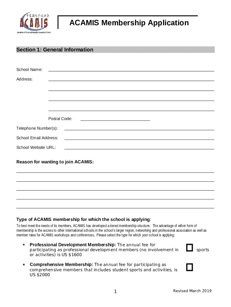 ACAMIS Membership Application Section 1 Doc Template | pdfFiller