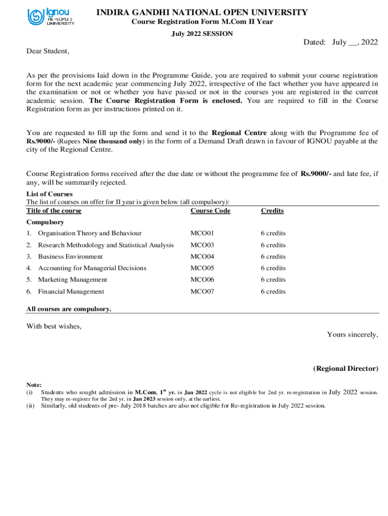 Fillable Online IGNOU Admission 2023 (January): UG & PG Courses, Form ...