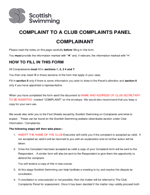 Fillable Online COMPLAINT TO A CLUB COMPLAINTS PANEL ... Fax Email ...