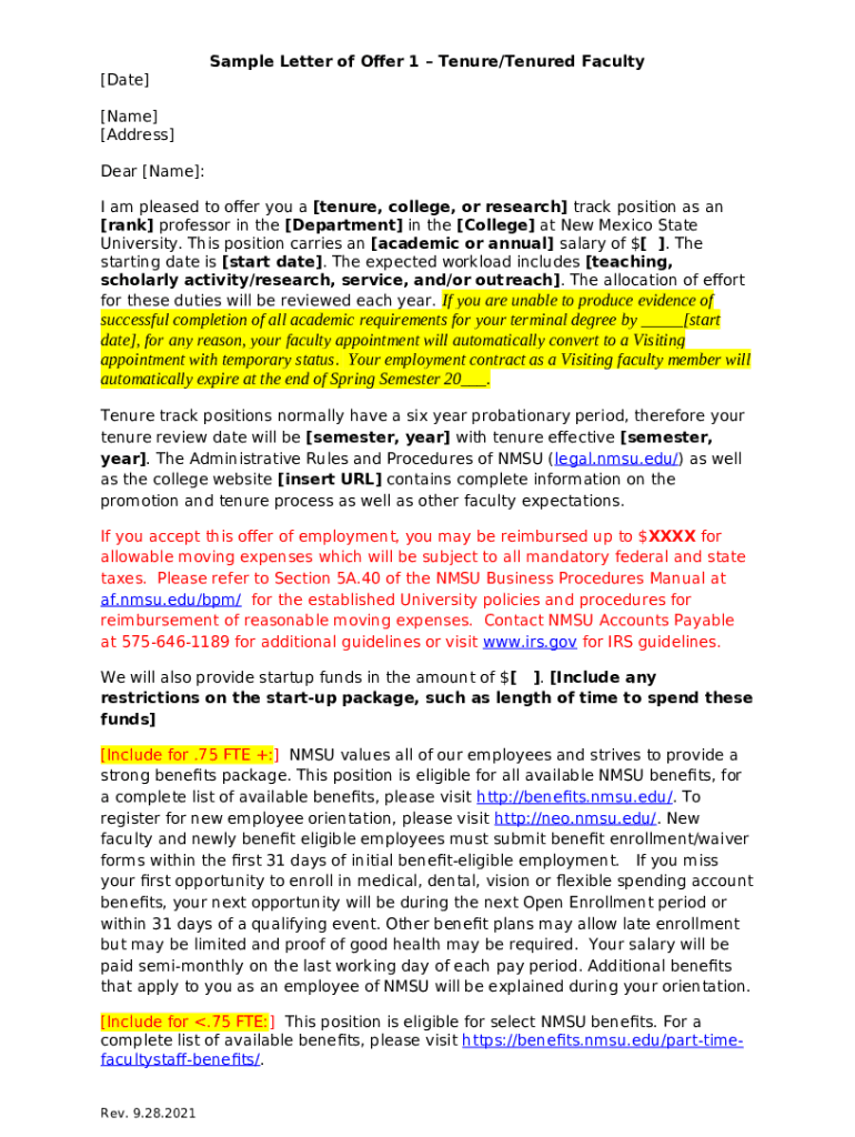 sample letters of intent for new faculty hires - hr nmsu Doc Template ...