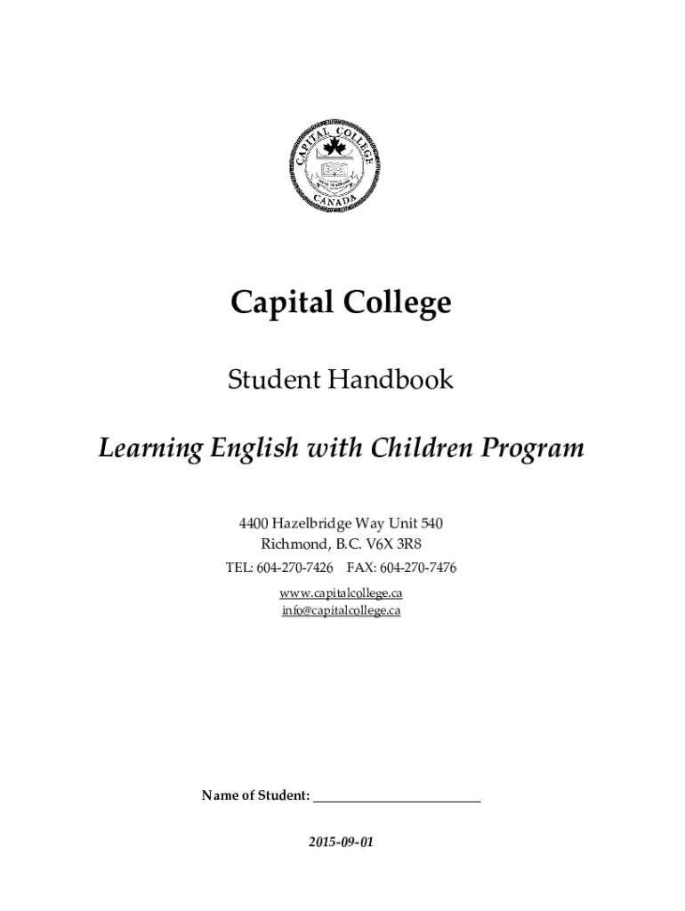 Fillable Online Student Handbook Learning English with Children Program ...