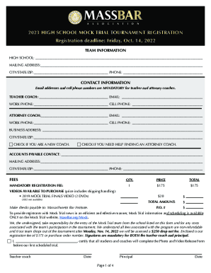 Fillable Online 2023 HIGH SCHOOL MOCK TRIAL TOURNAMENT REGISTRATION Fax ...