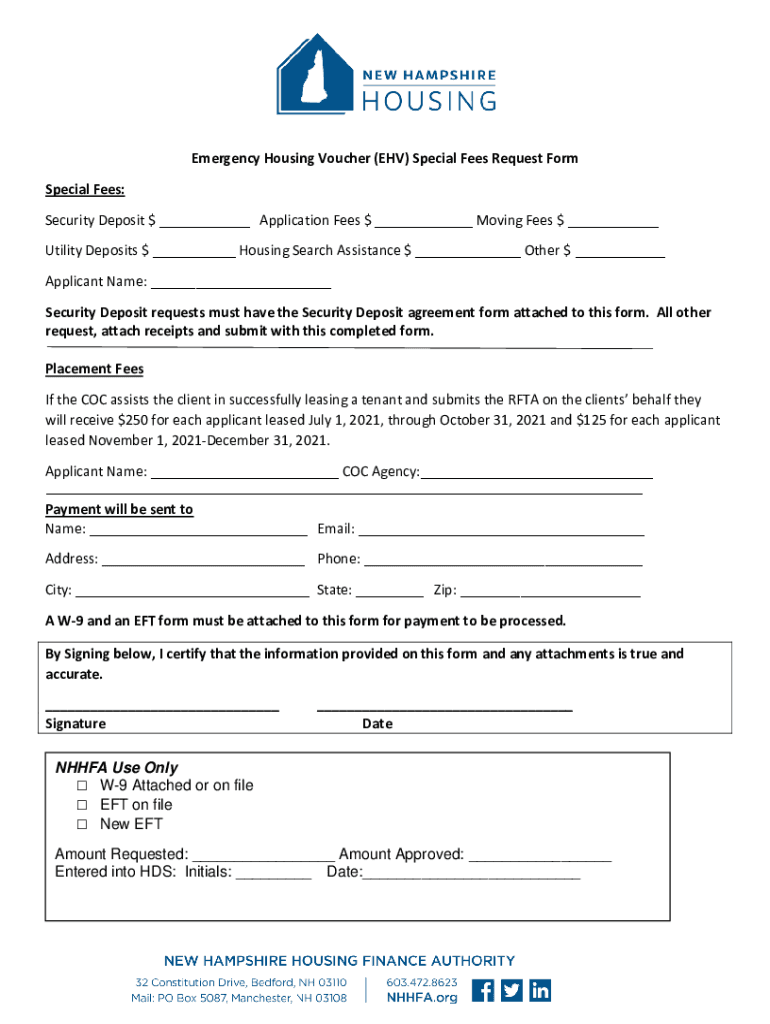 Fillable Online Emergency Housing Voucher Service Fee Request Form ...