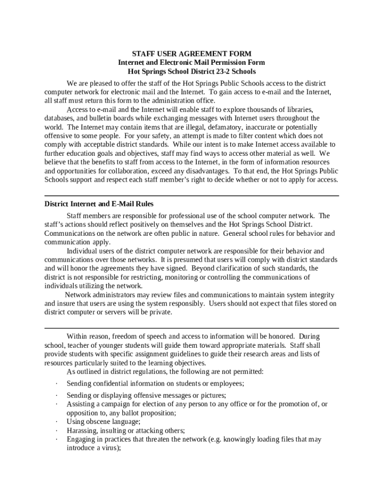 STAFF USER AGREEMENT Doc Template | pdfFiller
