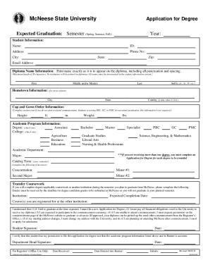 Fillable Online Application for Degree Expected Graduation Fax Email ...