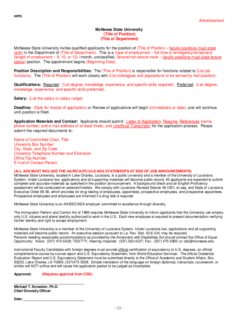 Fillable Online McNeese State University, History Fax Email Print ...