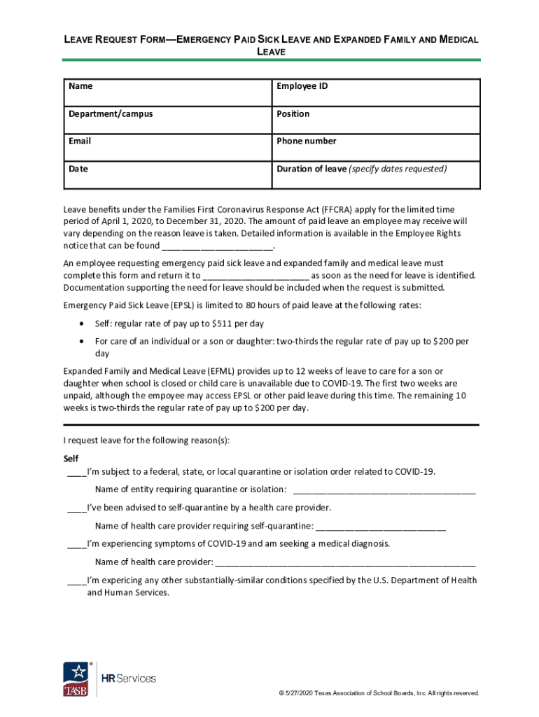 Fillable Online Employee Request Form for Emergency Federal Leave Now ...