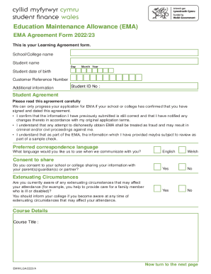 Fillable Online EMA Agreement Form 2022/23 Fax Email Print - pdfFiller