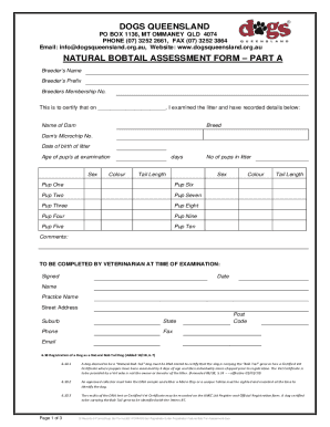Fillable Online NATURAL BOBTAIL ASSESSMENT FORM - Dogs Queensland Fax ...
