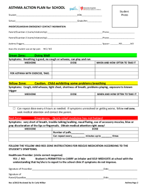 Fillable Online MISD Student Asthma Action Plan & Medication ...