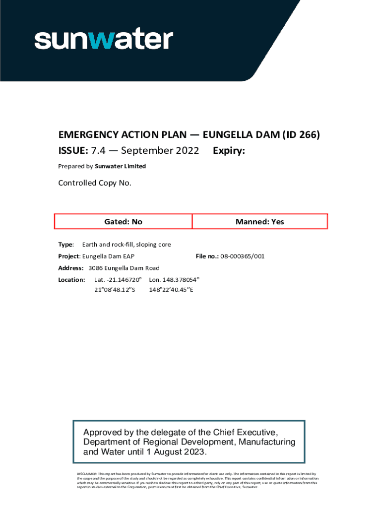 Fillable Online Eungella Dam Emergency Action Plan. Emergency Action ...