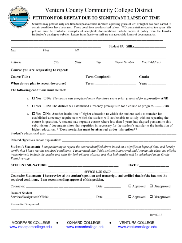 Fillable Online Request to Repeat a Course More Than Once (Double ...