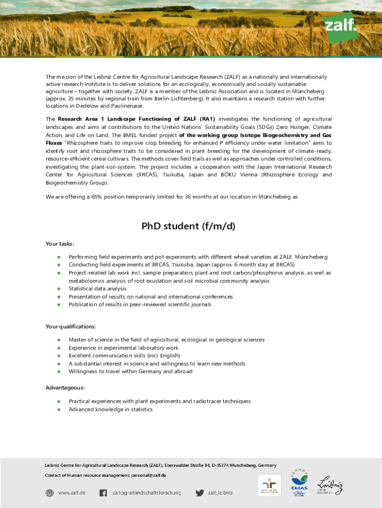 Fillable Online PhD student for advanced time series analysis (f/m/d) Fax Email Print - pdfFiller
