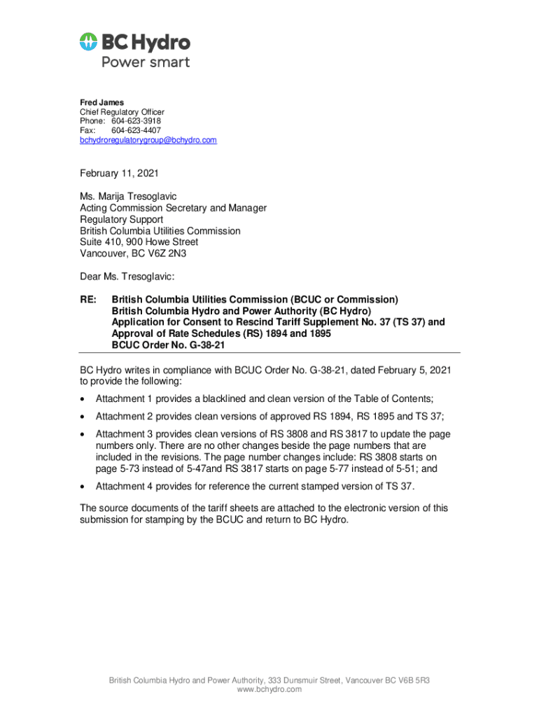 Fillable Online BC Hydro - Fiscal 2022 Revenue Requirements Application ...