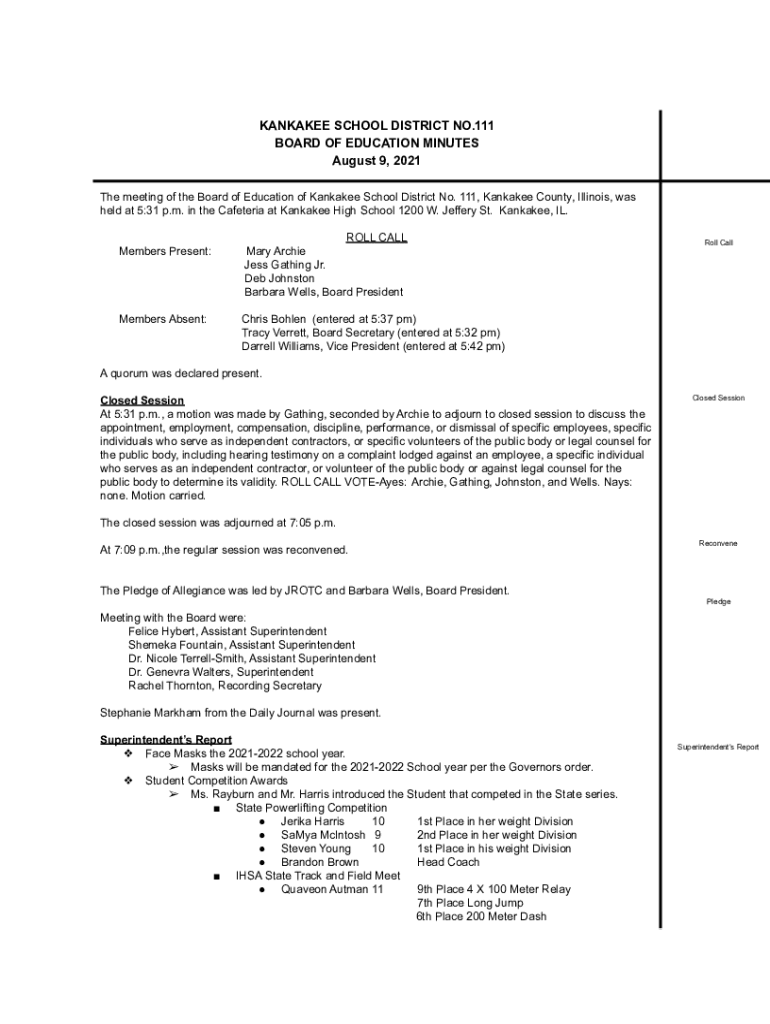 Fillable Online Kankakee School District 111 - BoardDocs Fax Email ...