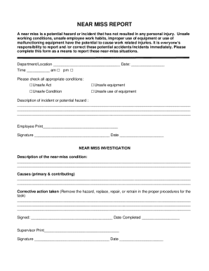 Fillable Online Near-Miss Incident Report Form - OSHA Fax Email Print ...