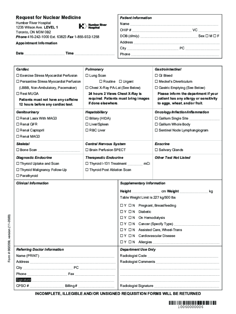 Fillable Online Request for Nuclear Medicine Scan Fax Email Print ...