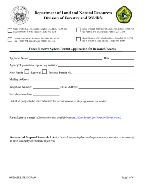Fillable Online Forest Reserve System Permit Application for Research ...