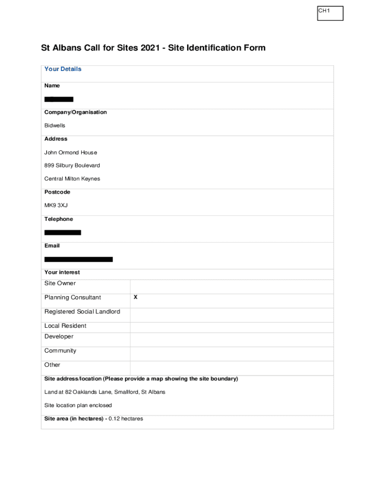 Fillable Online Site Identification Form - St Albans City and District ...