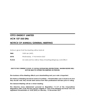 Fillable Online OTTO ENERGY LIMITED ACN 107 555 046 NOTICE OF ... Fax ...