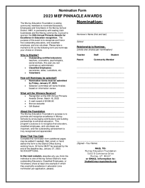 Fillable Online Nomination Form - Murray City School District Fax Email Print - pdfFiller