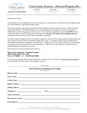 Fillable Online Utah County Personal Property New Business Owner ...