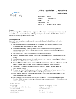 Fillable Online JOB DESCRIPTION JOB TITLE: Sergeant FLSA ... - Lyon ...