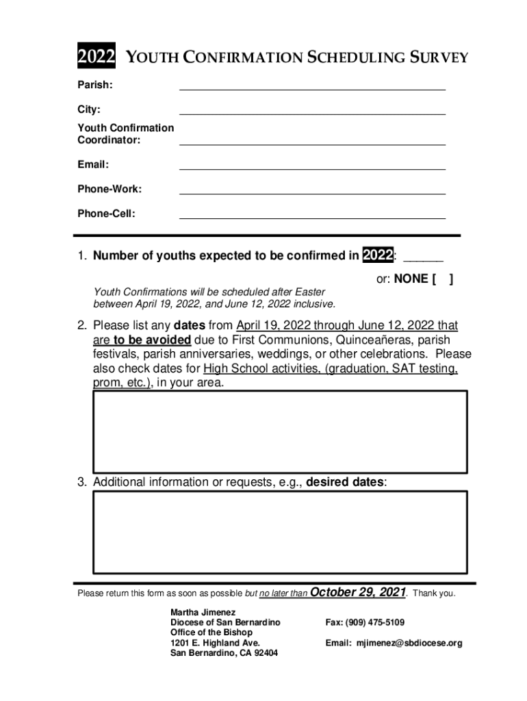 Fillable Online 20224youth confirmation scheduling survey Fax Email ...