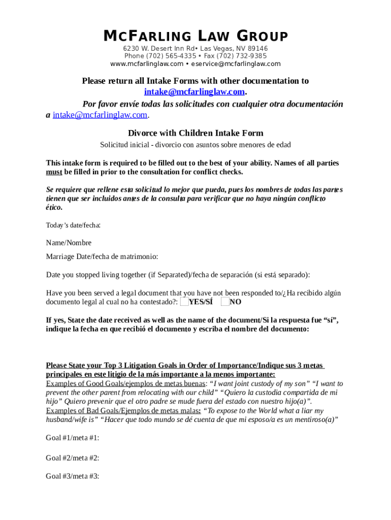 Divorce with Children Intake Doc Template | pdfFiller