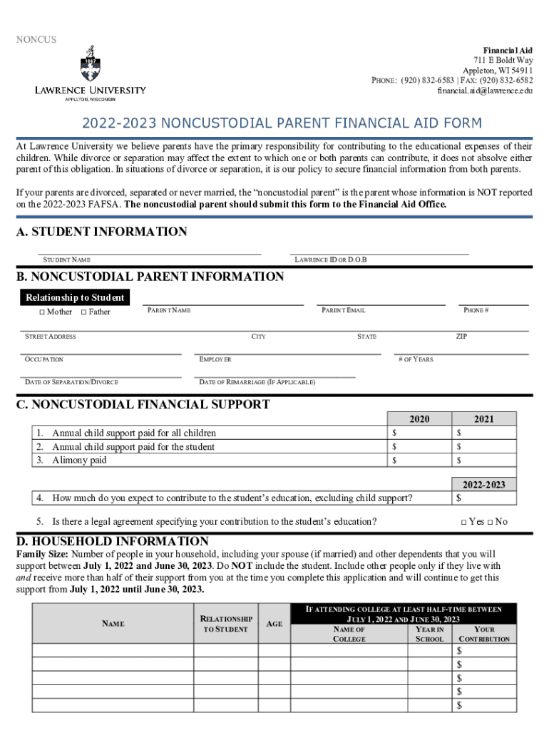 Fillable Online 2223 Noncustodial Parent Financial Aid Form.docx Fax ...