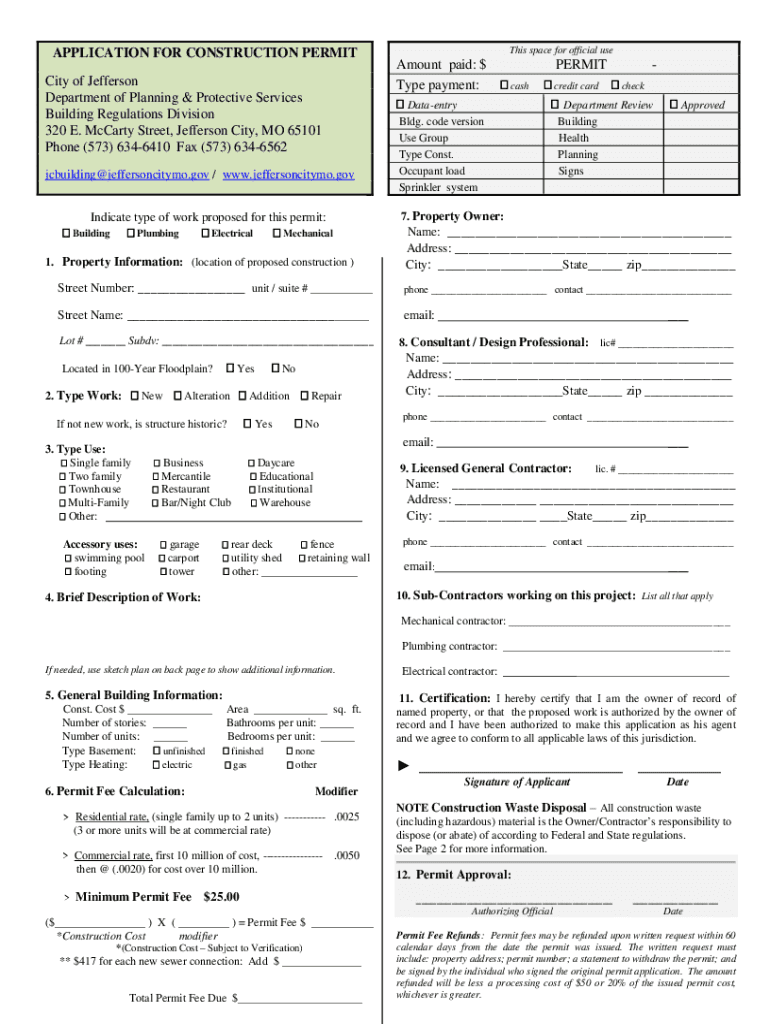 Fillable Online Applications Forms and Fees - Jefferson City Fax Email Print - pdfFiller