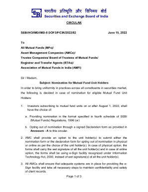 Fillable Online Circular on Nomination for Mutual Fund Unit Holders Fax Email Print - pdfFiller
