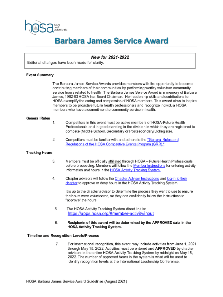 Fillable Online Arrowhead HOSA - Barbara James Service Award - Google ...