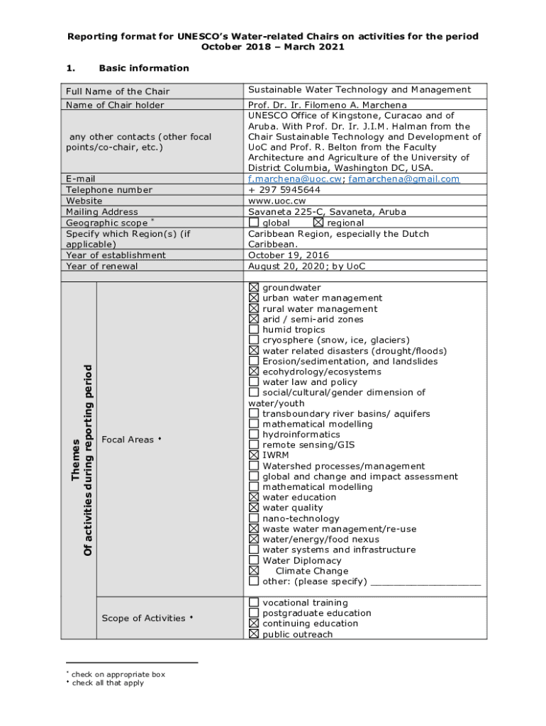 Fillable Online UNESCO Chair on Water-related Disaster Risk Reduction Fax Email Print - pdfFiller