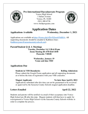 Fillable Online VHS IB Application - Grade 9 - Sarasota County Schools ...