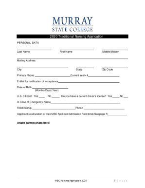 Fillable Online Nursing - Academics - Murray State College Fax Email ...