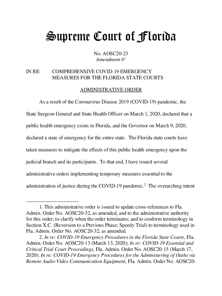 Fillable Online Supreme Court of Florida Administrative Order Number ...