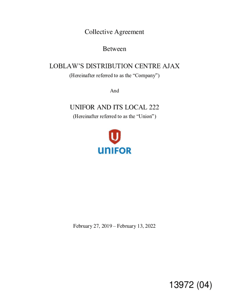 Fillable Online Collective Agreement Between LOBLAWS DISTRIBUTION ...