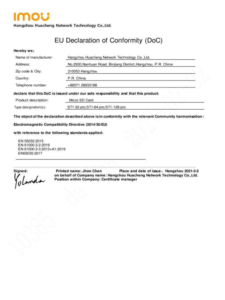 Fillable Online EU Declaration of Conformity (DoC) - Microline Fax Email Print - pdfFiller