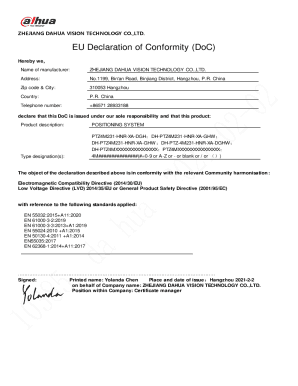 Fillable Online EU Declaration of Conformity (DoC) - Dahua Technology ...