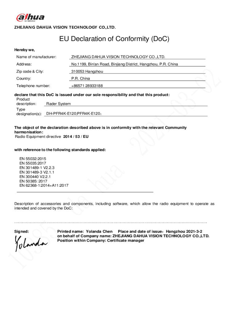 Fillable Online EU Declaration of Conformity (DoC) - Kamsys Fax Email ...