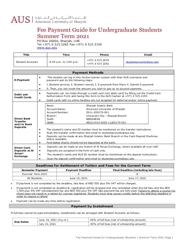 Fillable Online Fee Payment Guide for Undergraduate Students Fall 2021 ...