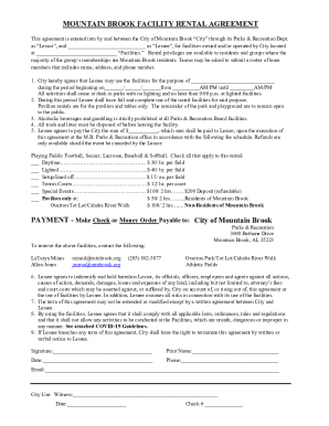 Fillable Online Facility Rental AgreementMountain Brook Alabama Fax Email Print - pdfFiller