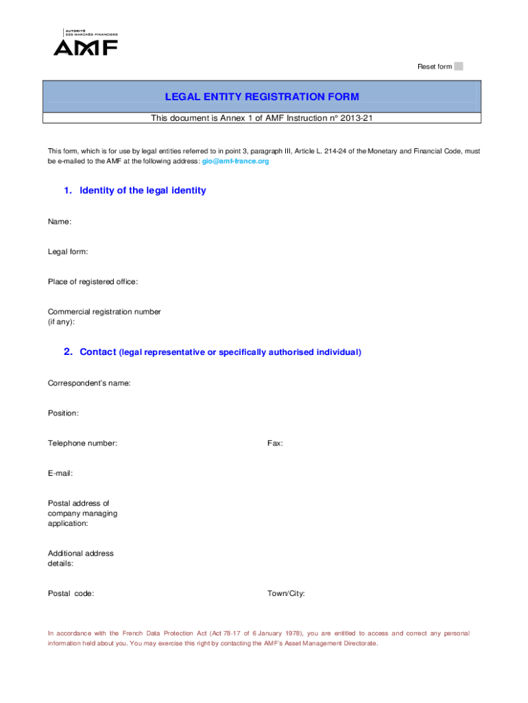 Fillable Online Legal entity registration formAMF Fax Email Print ...