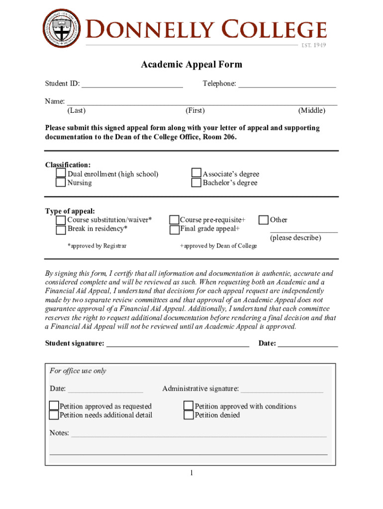 Fillable Online ACADEMIC APPEAL FORM - Xavier University of Louisiana ...