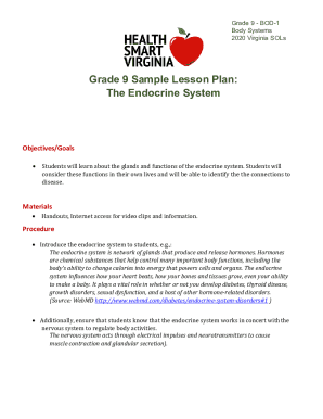 Fillable Online Grade 9 Sample Lesson Plan: Unit 1The Endocrine System ...