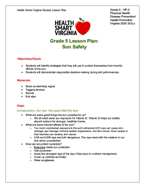 Fillable Online Grade 5 Sample Lesson Plan: Sun Safety Fax Email Print ...